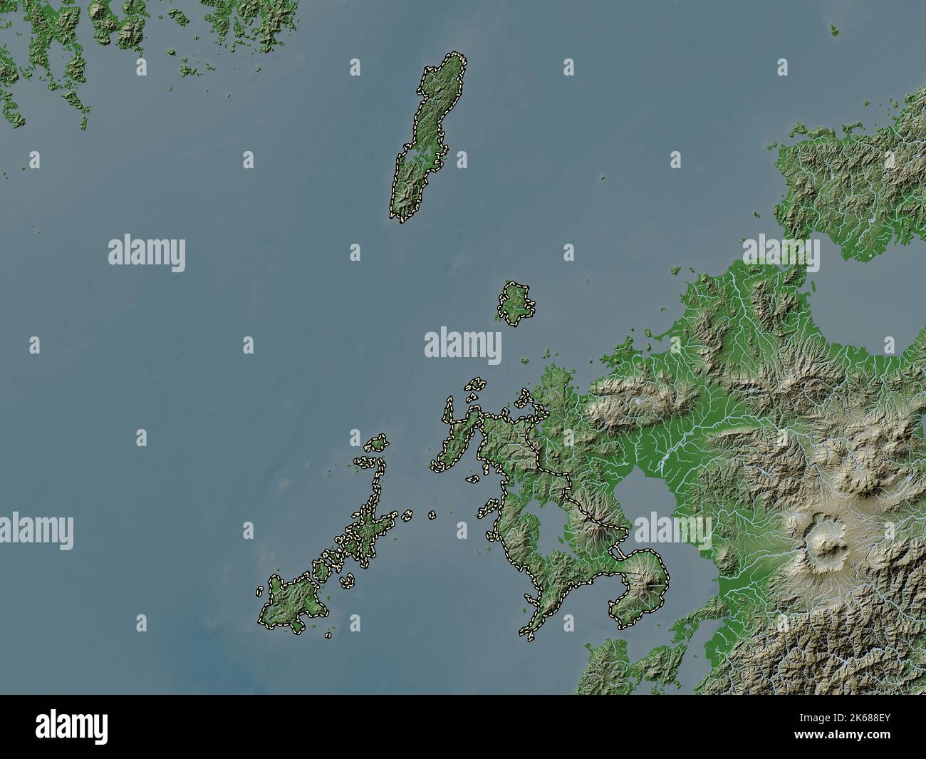 Nagasaki, prefecture of Japan. Elevation map colored in wiki style with ...