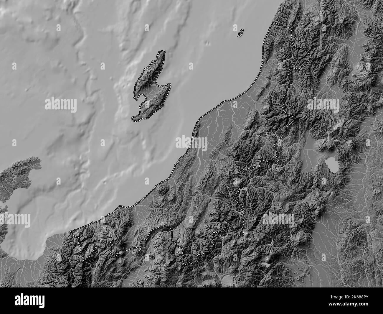 Niigata, prefecture of Japan. Bilevel elevation map with lakes and ...