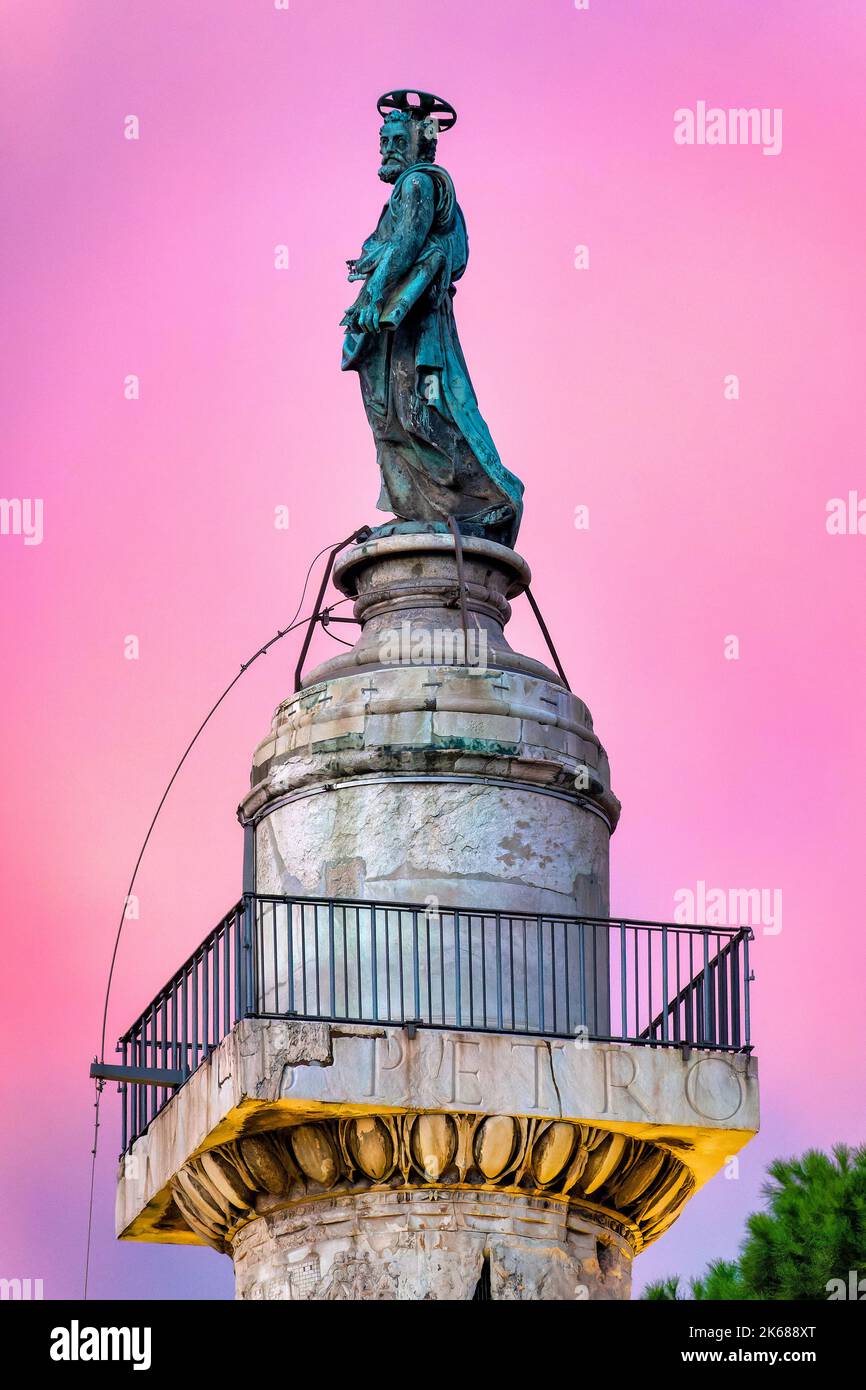 Bronze statue of Saint Peter on the top of the Trajan Column, Rome ...