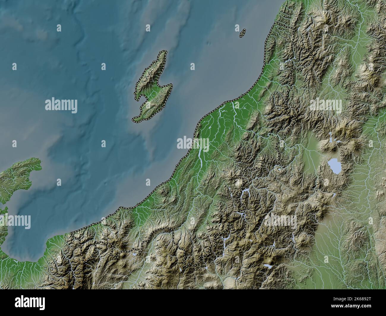 Niigata, prefecture of Japan. Elevation map colored in wiki style with ...