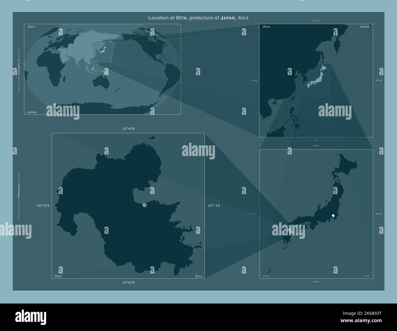 Oita, prefecture of Japan. Diagram showing the location of the region ...