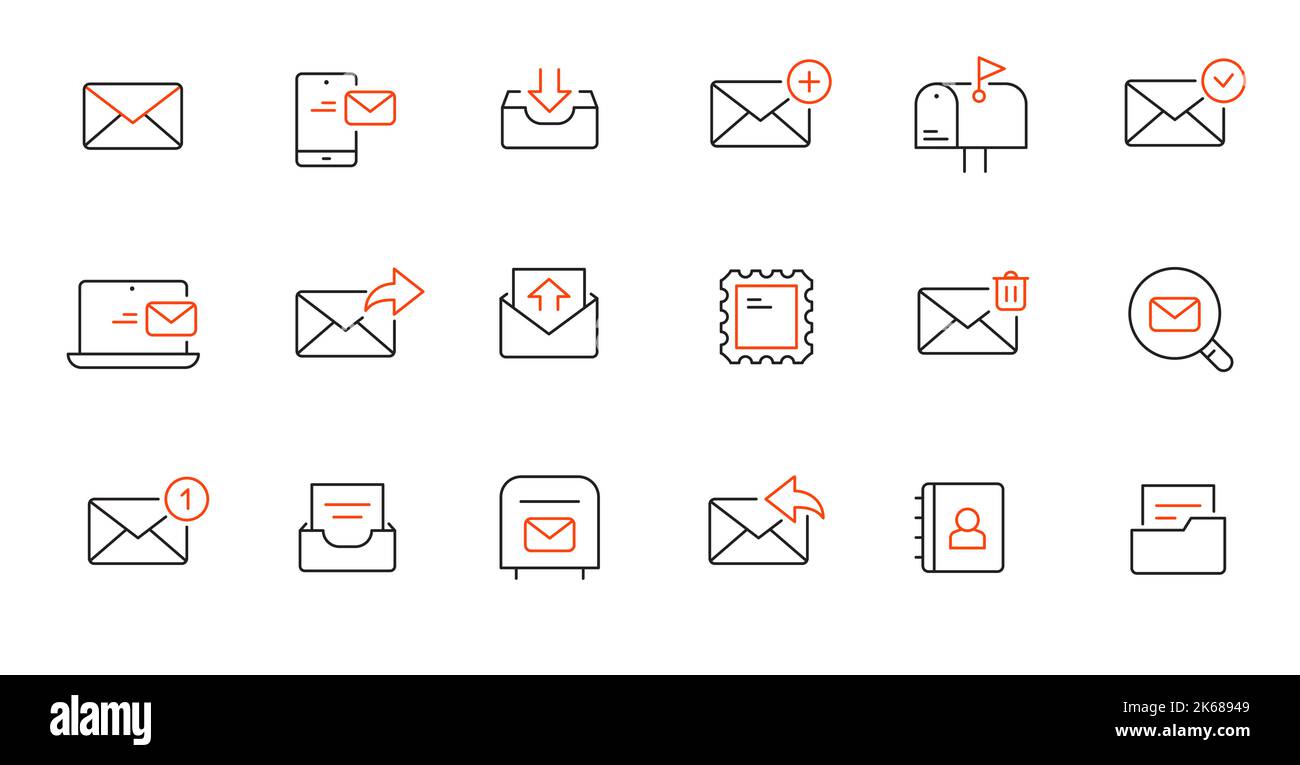 Email line icon set. Letter send, mail contact, message secure editable outline icon. Vector ...