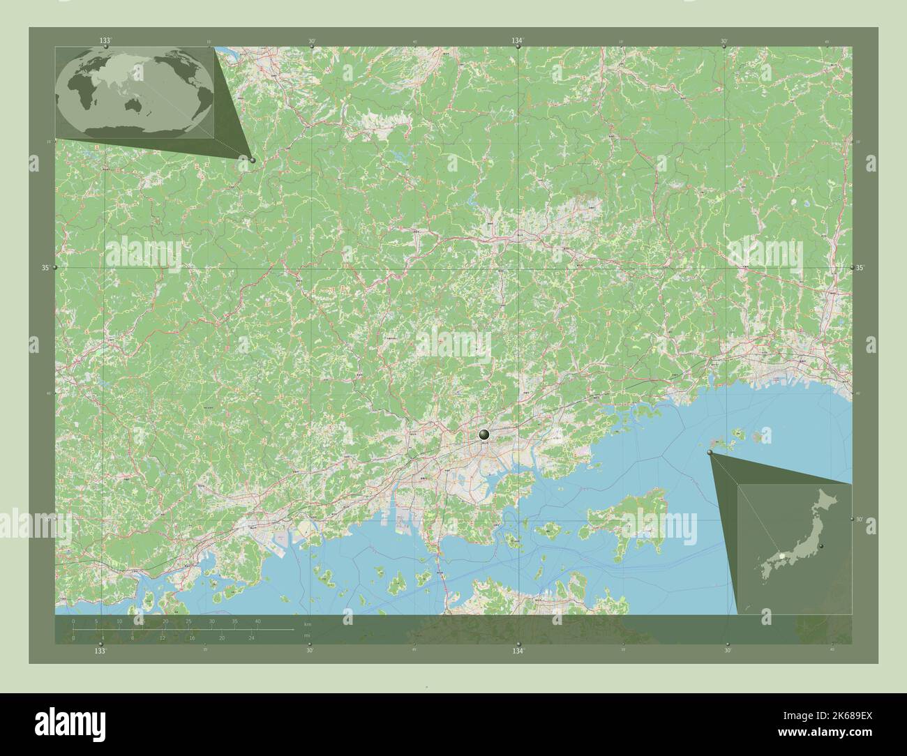 Okayama, prefecture of Japan. Open Street Map. Corner auxiliary ...