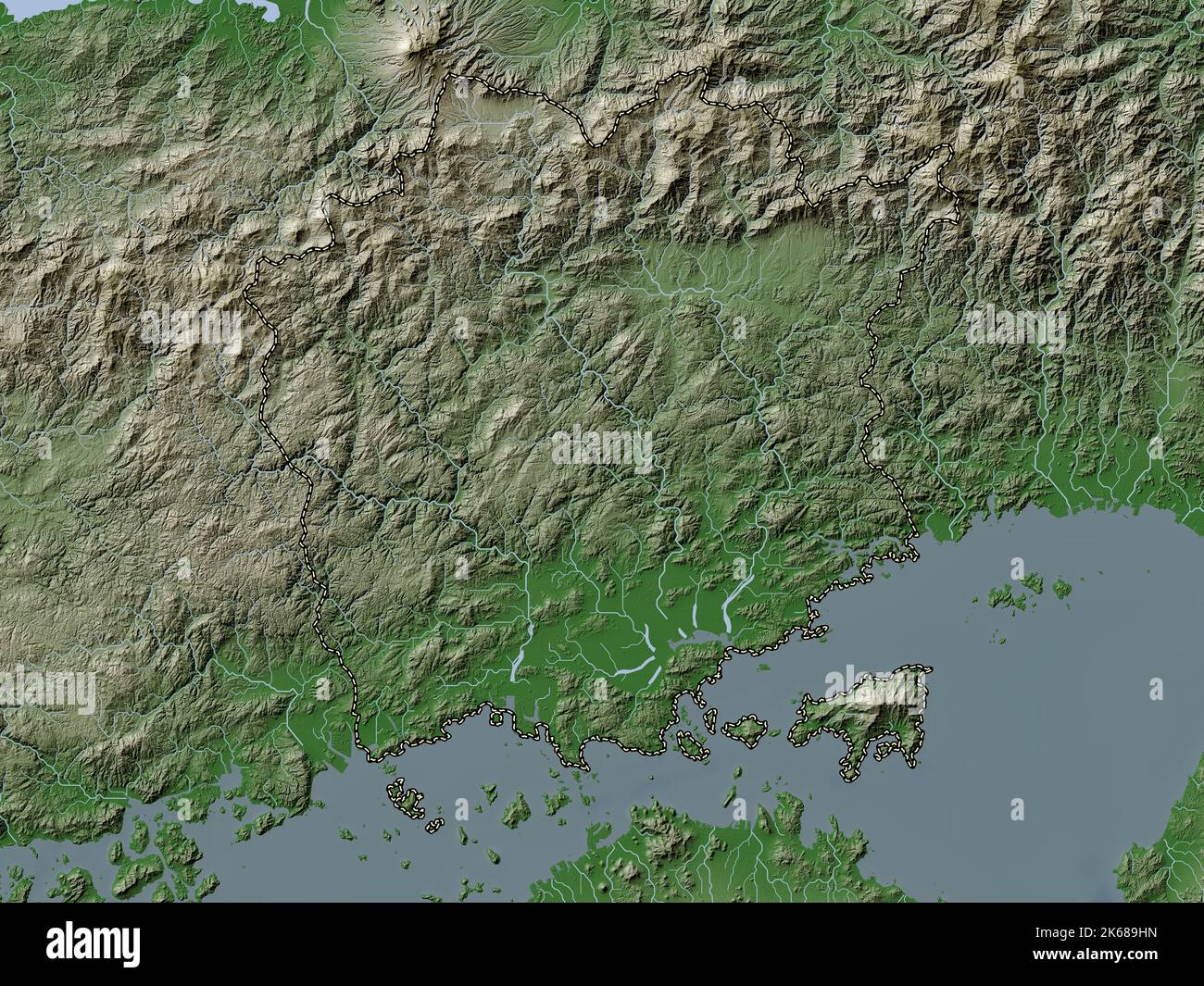 Okayama, prefecture of Japan. Elevation map colored in wiki style with ...