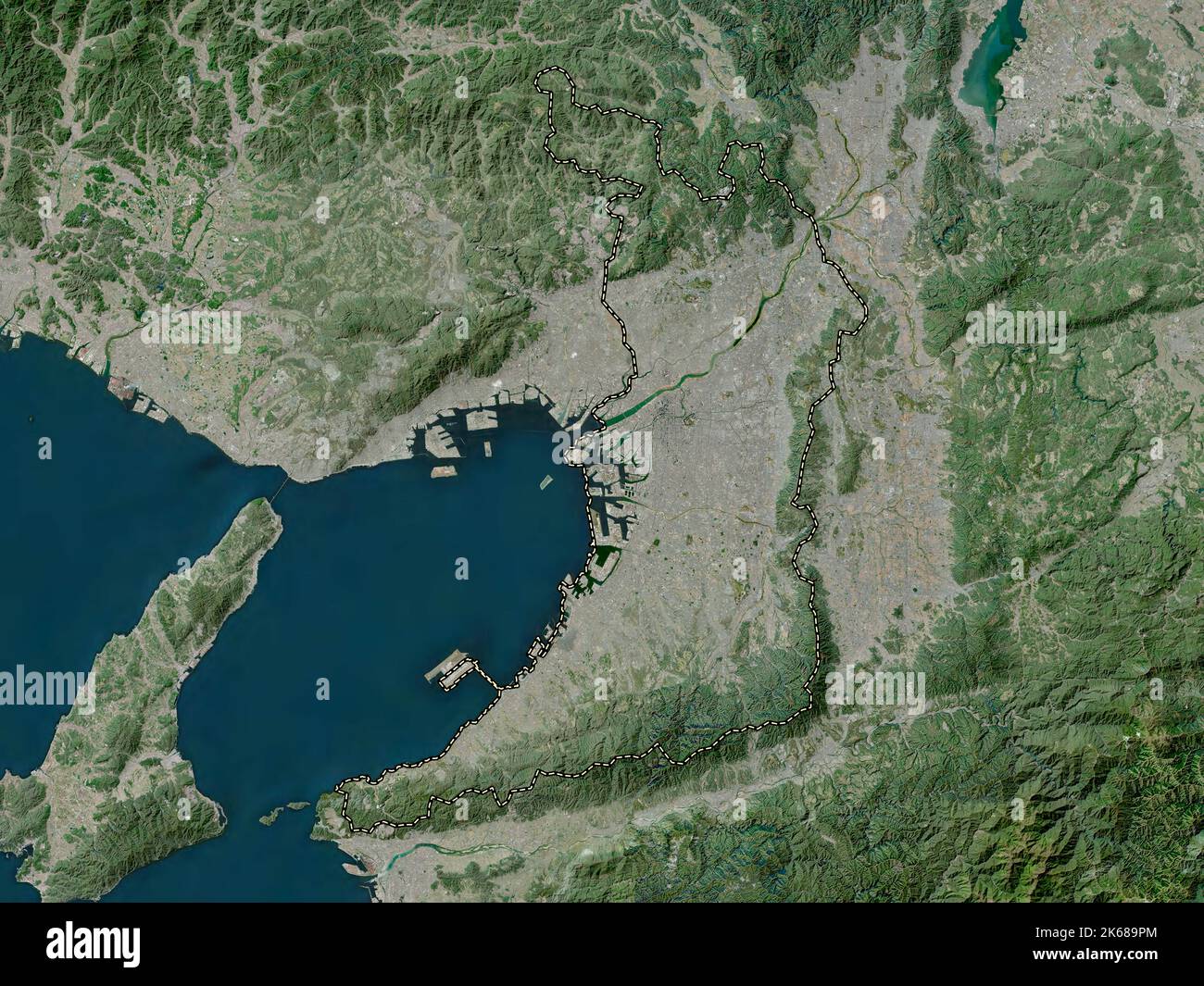 Osaka, urban prefecture of Japan. High resolution satellite map Stock ...
