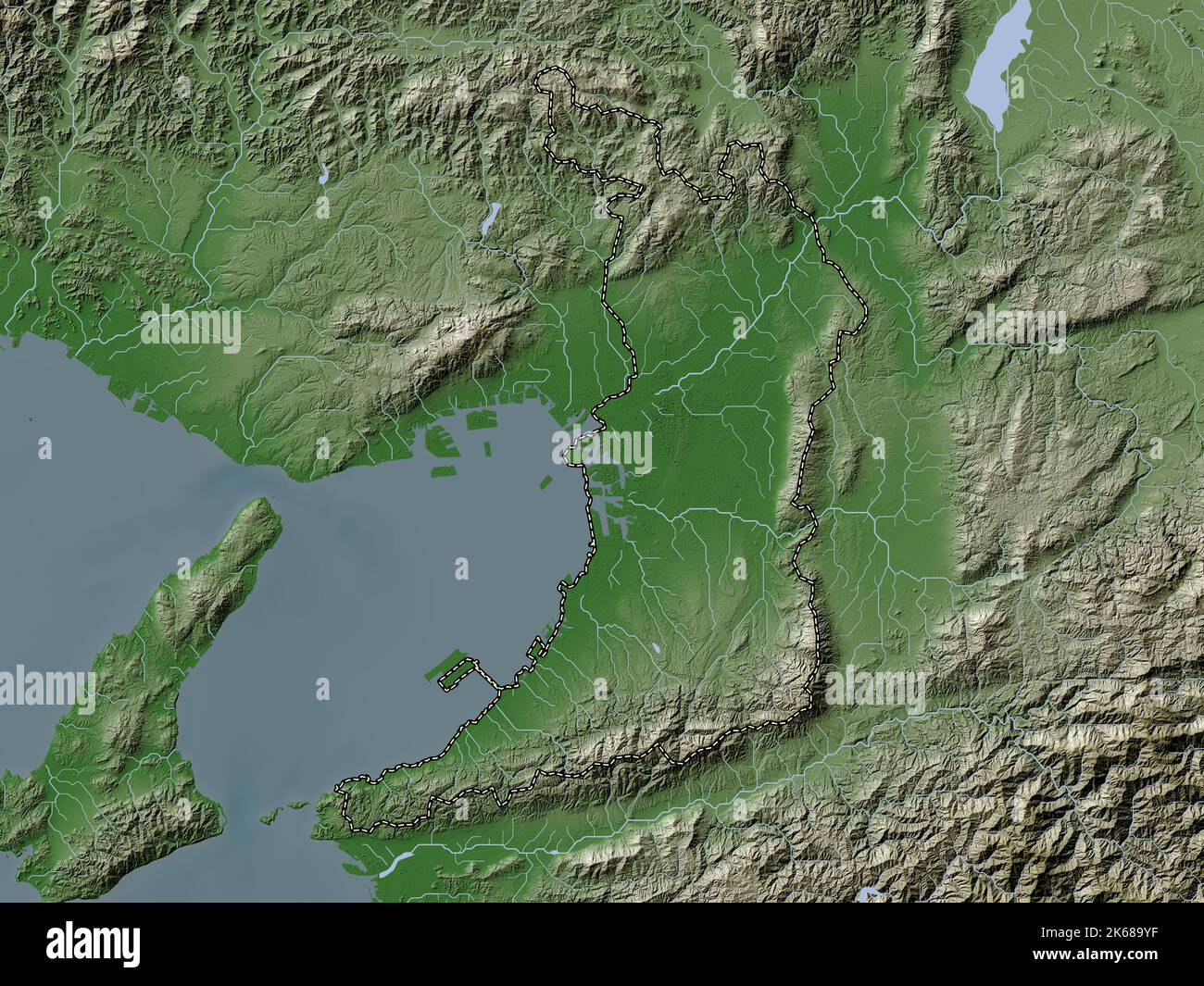 Osaka, urban prefecture of Japan. Elevation map colored in wiki style ...