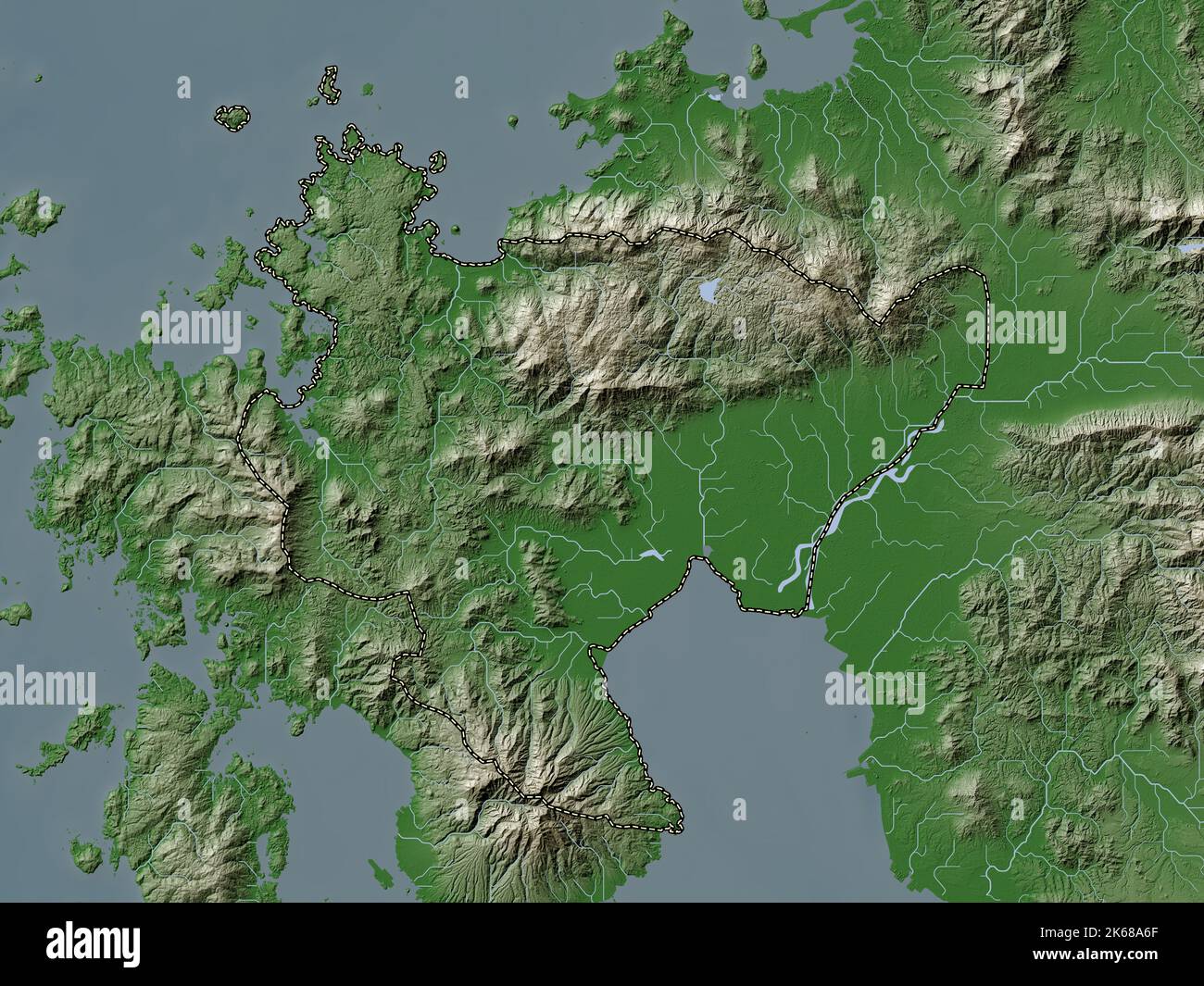 Saga, prefecture of Japan. Elevation map colored in wiki style with ...