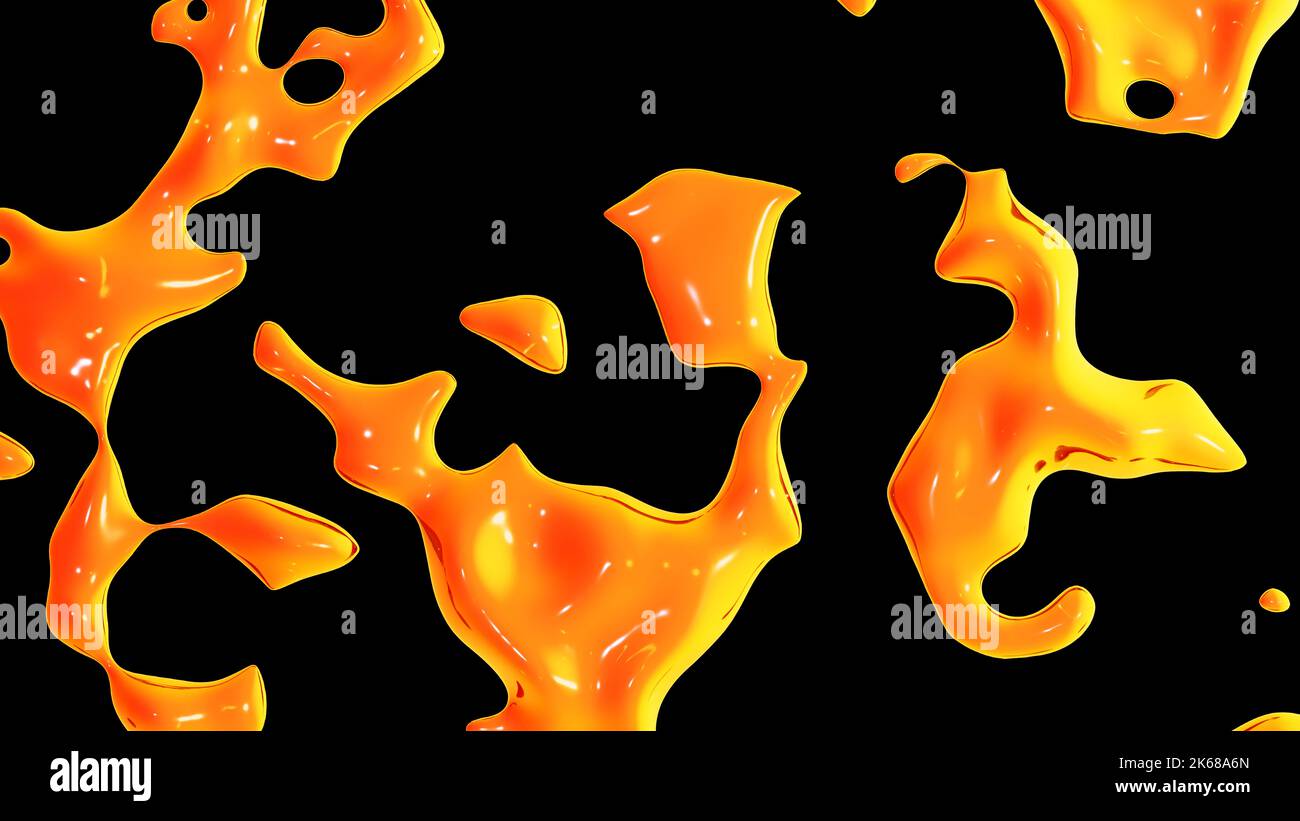 Fluid metallic drops y2k orange background. Dynamic iridescent ...