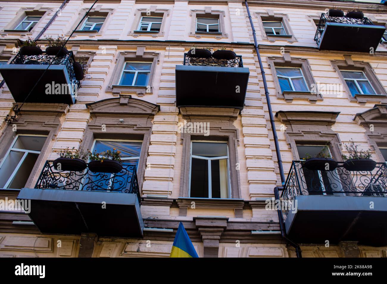 Aftermath of massive Russian missile attacks, facade of historical ...