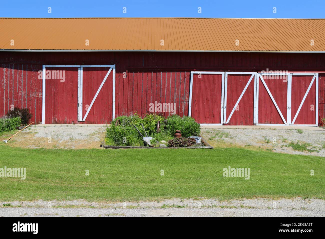 a farmyard wooden farm buildings retro vintage red old barn rural ...