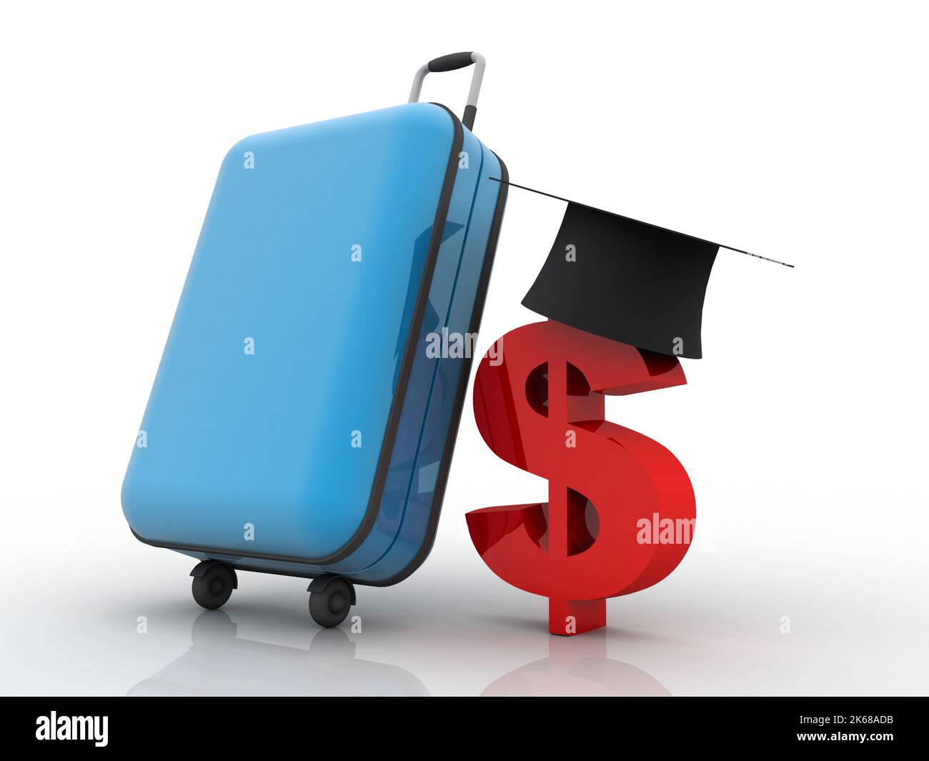 3d rendering graduate cap usd Dollar symbol with travel bag Stock Photo ...