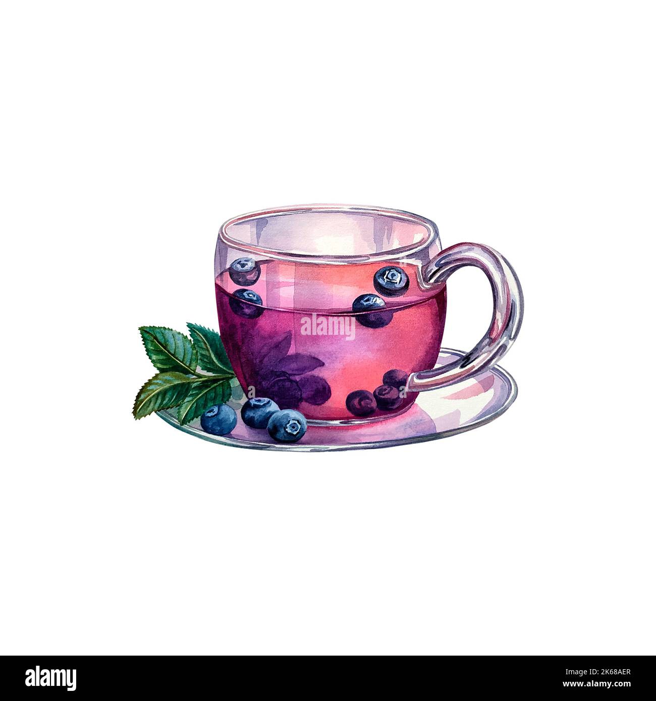 Blueberry tea in a glass cup. Blue berries, fresh natural health ...