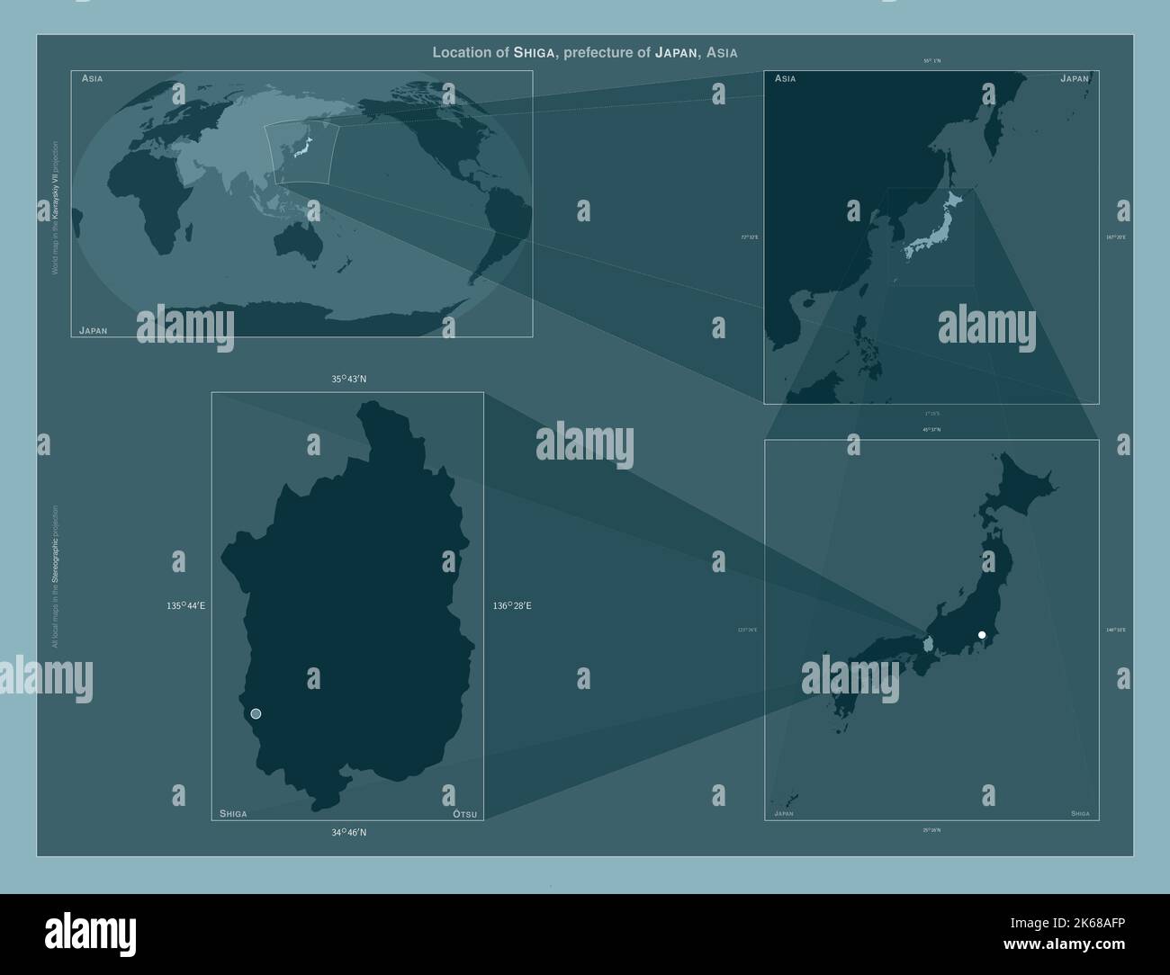 Shiga, prefecture of Japan. Diagram showing the location of the region ...