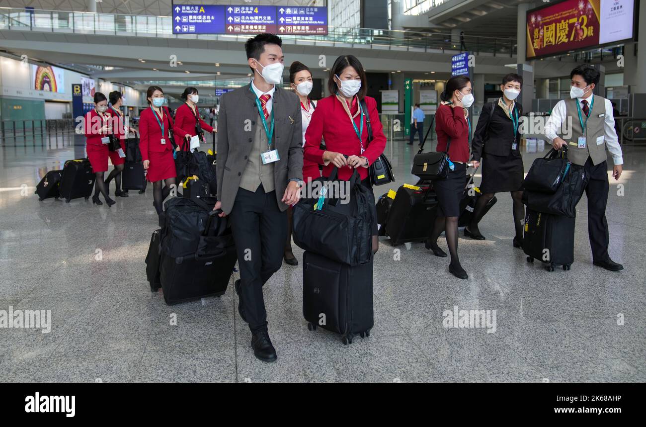 Flight crew of Cathay Pacific arrives in Hong Kong International ...