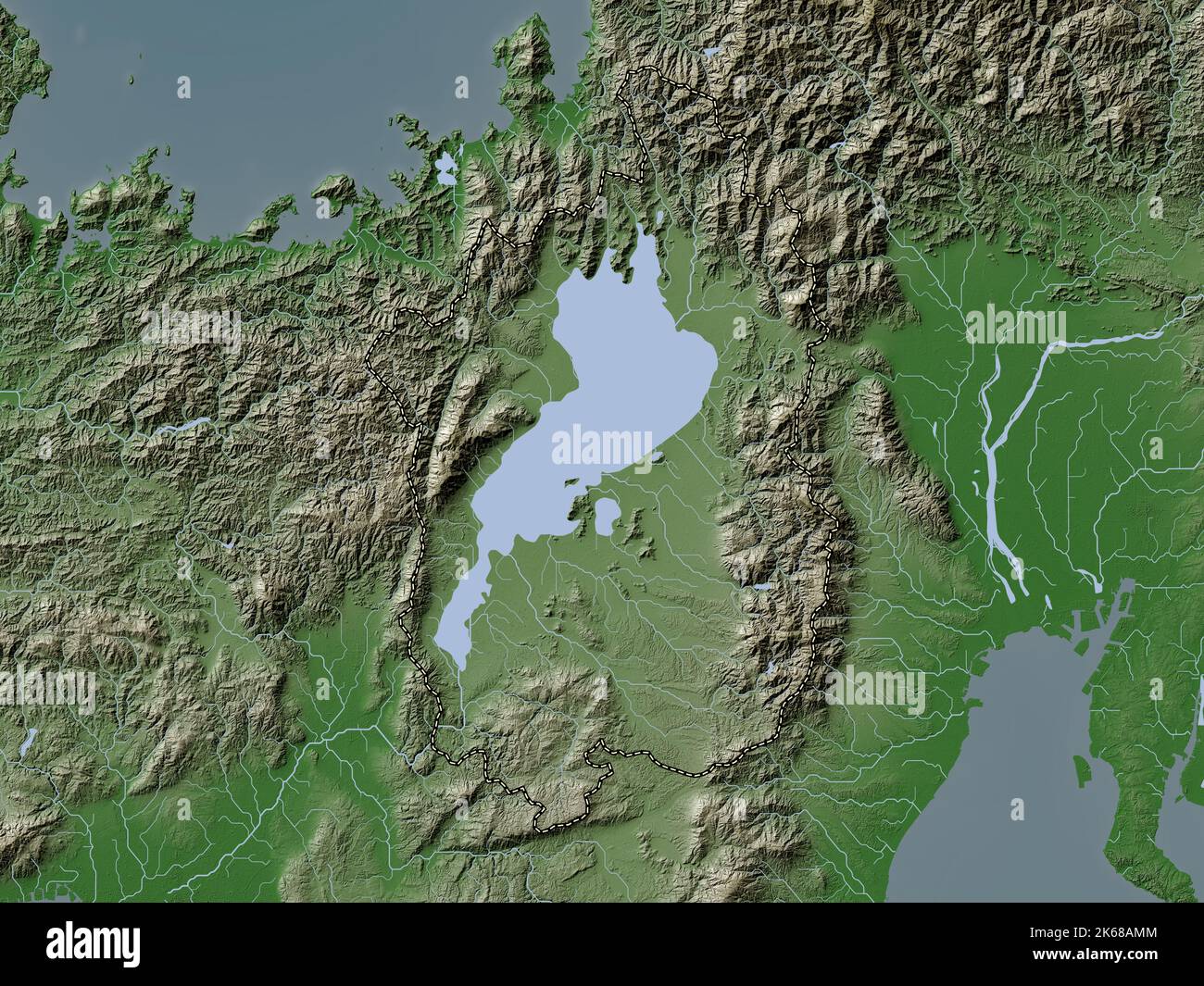 Shiga, prefecture of Japan. Elevation map colored in wiki style with ...
