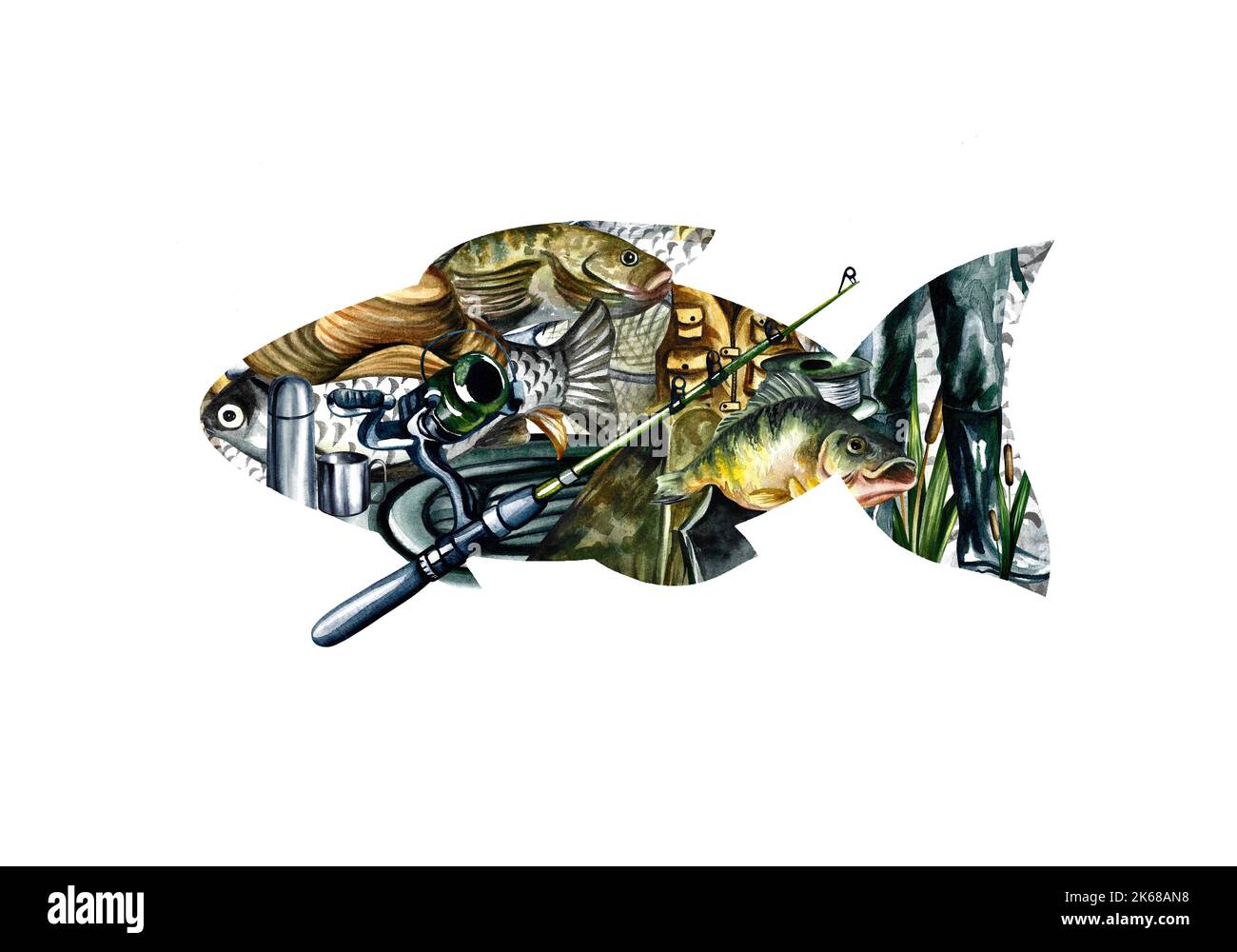 Fishing. Fishing tackle in the shape of a fish. Isolate on white ...