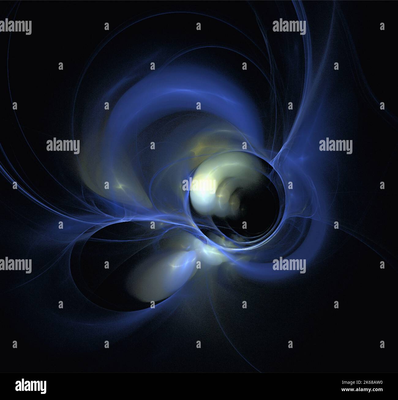 space fantasy illustration of blue planetary system on dark space ...