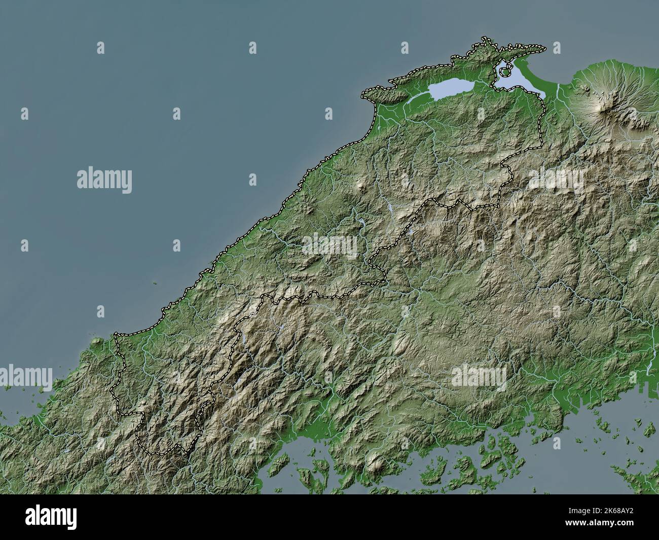 Shimane, prefecture of Japan. Elevation map colored in wiki style with ...