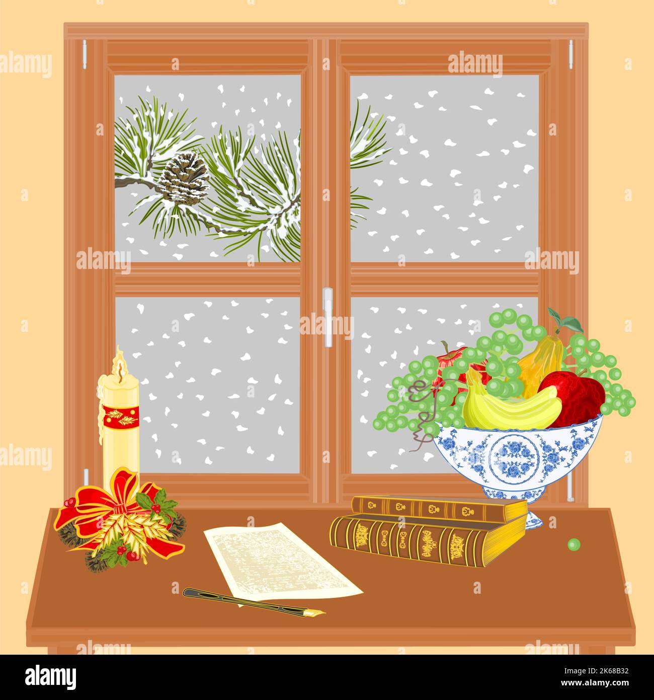 Winter window manuscript and rare books vector Stock Vector Image & Art ...