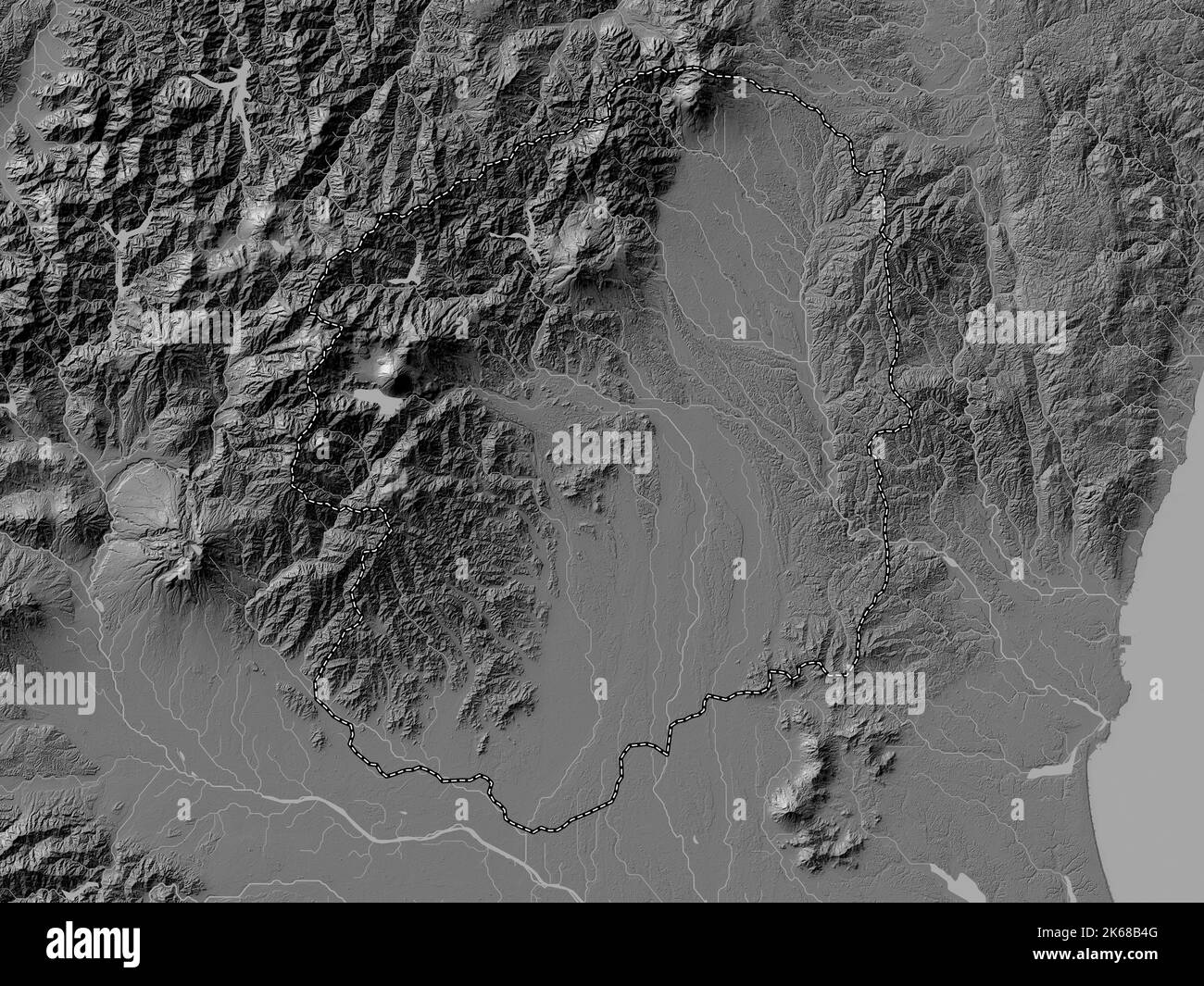 Tochigi, prefecture of Japan. Bilevel elevation map with lakes and ...