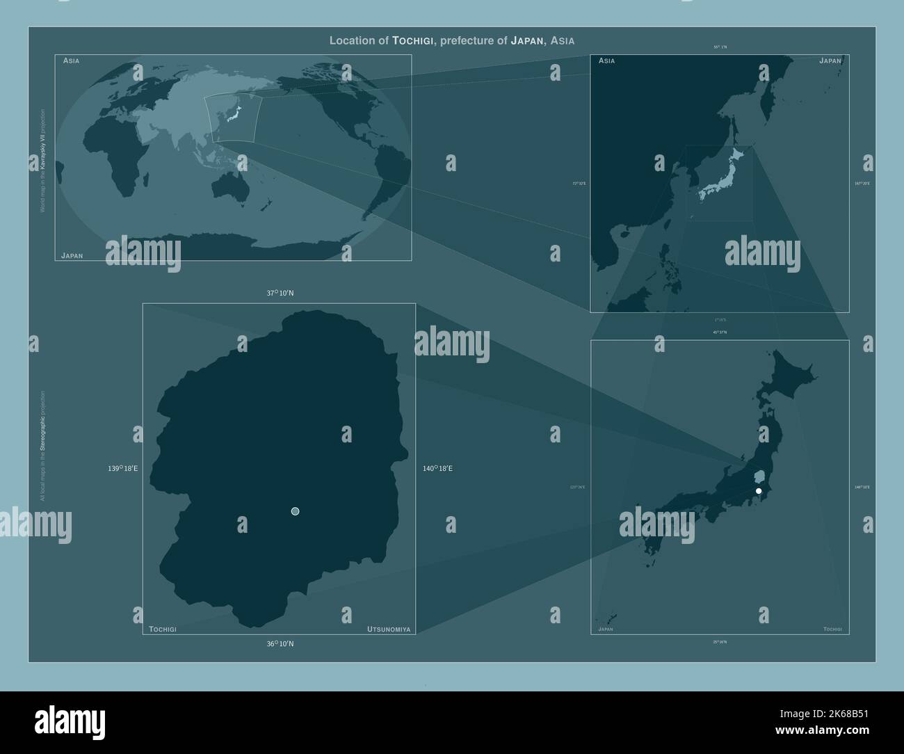 Tochigi, prefecture of Japan. Diagram showing the location of the ...