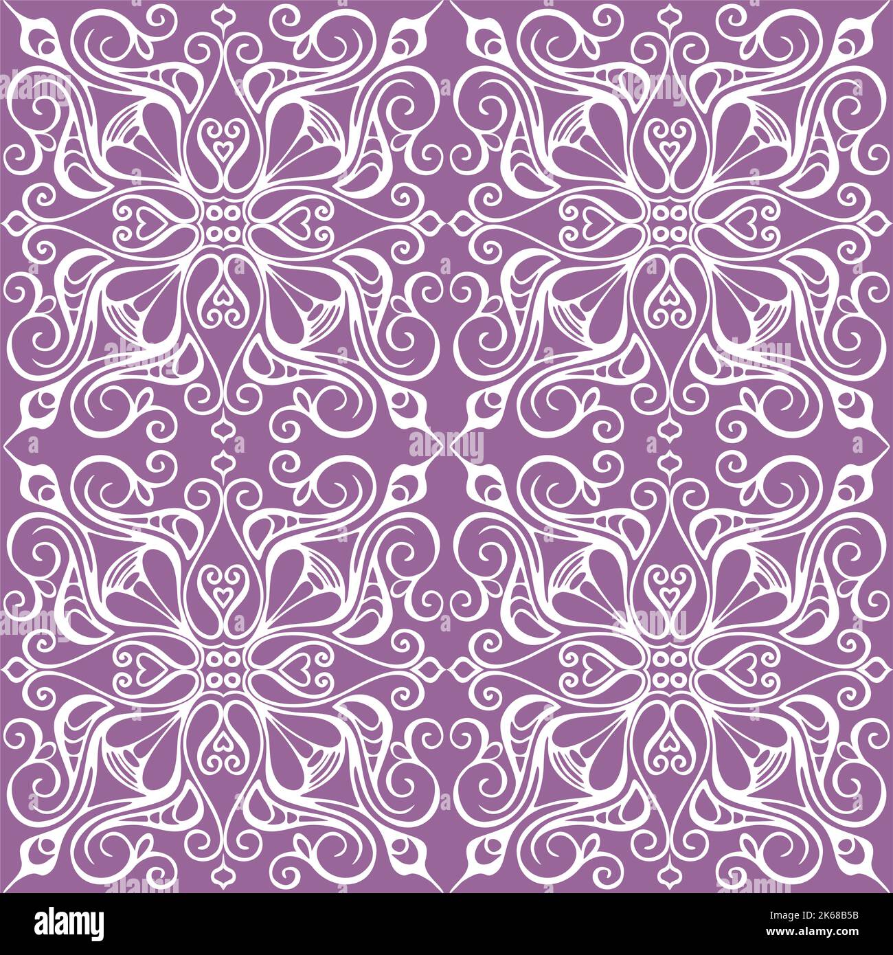 seamless graphic pattern, floral white ornament tile on purple ...