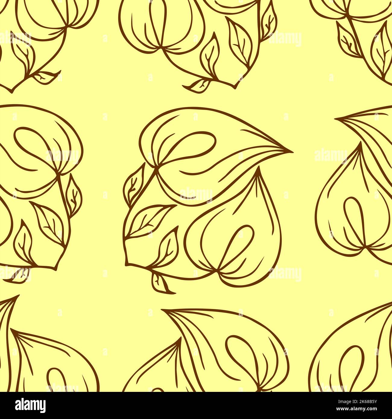 seamless contour pattern of large brown graphic flowers on a beige ...