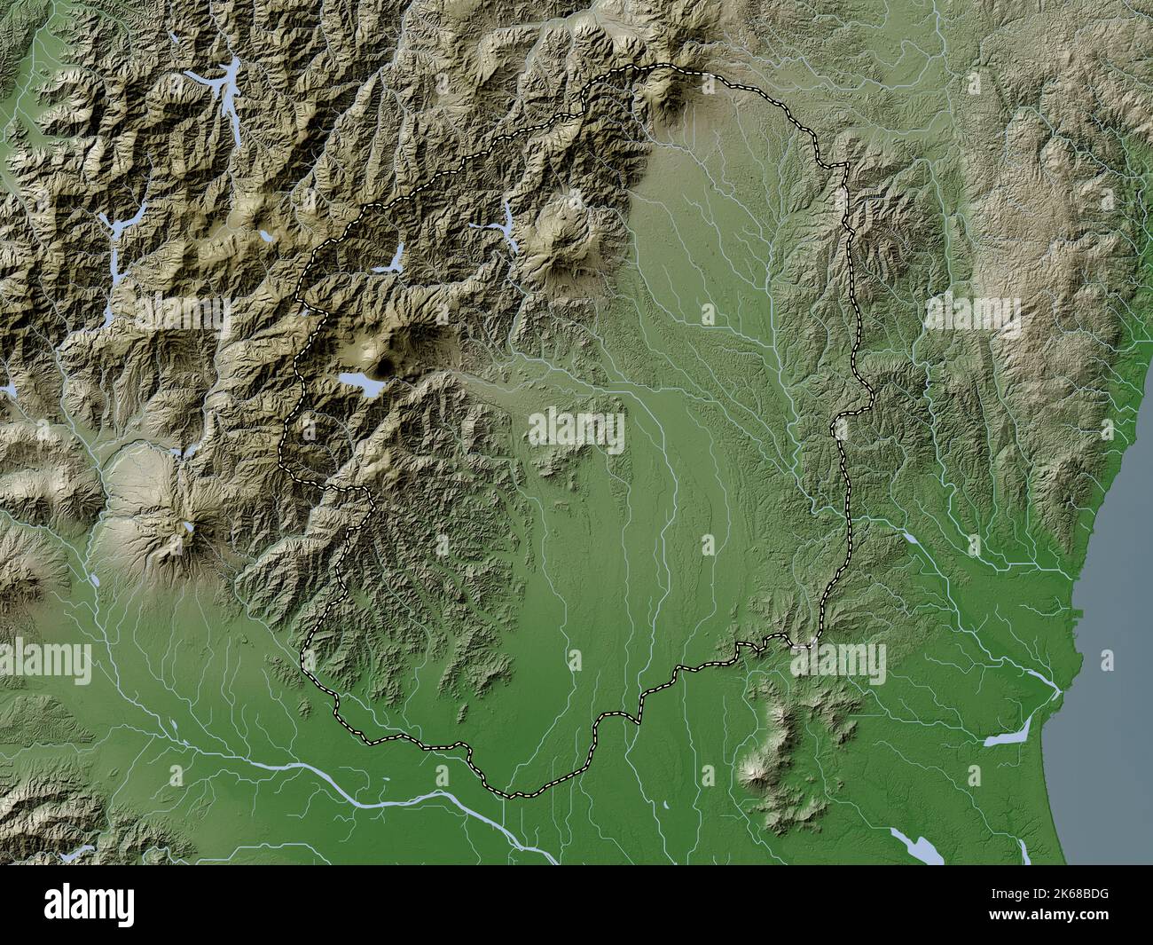 Tochigi, prefecture of Japan. Elevation map colored in wiki style with ...