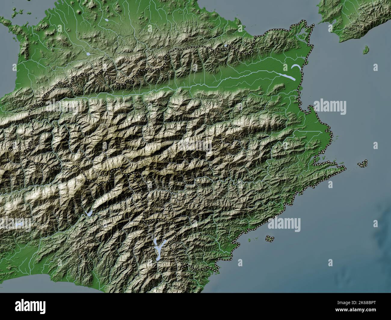 Tokushima, prefecture of Japan. Elevation map colored in wiki style ...