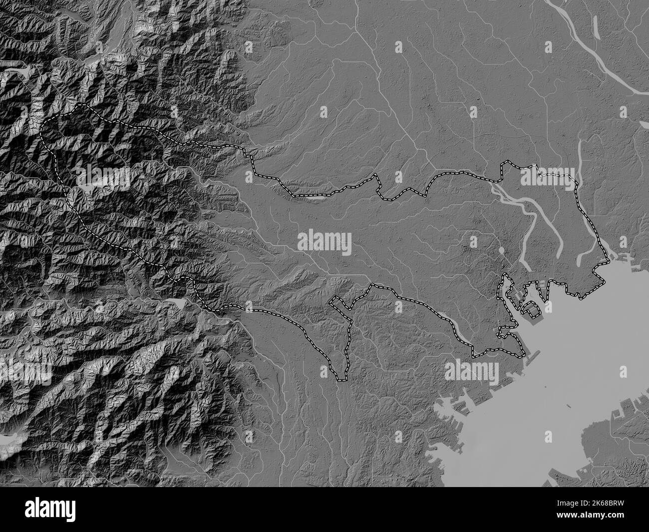 Tokyo, metropolis of Japan. Bilevel elevation map with lakes and rivers ...