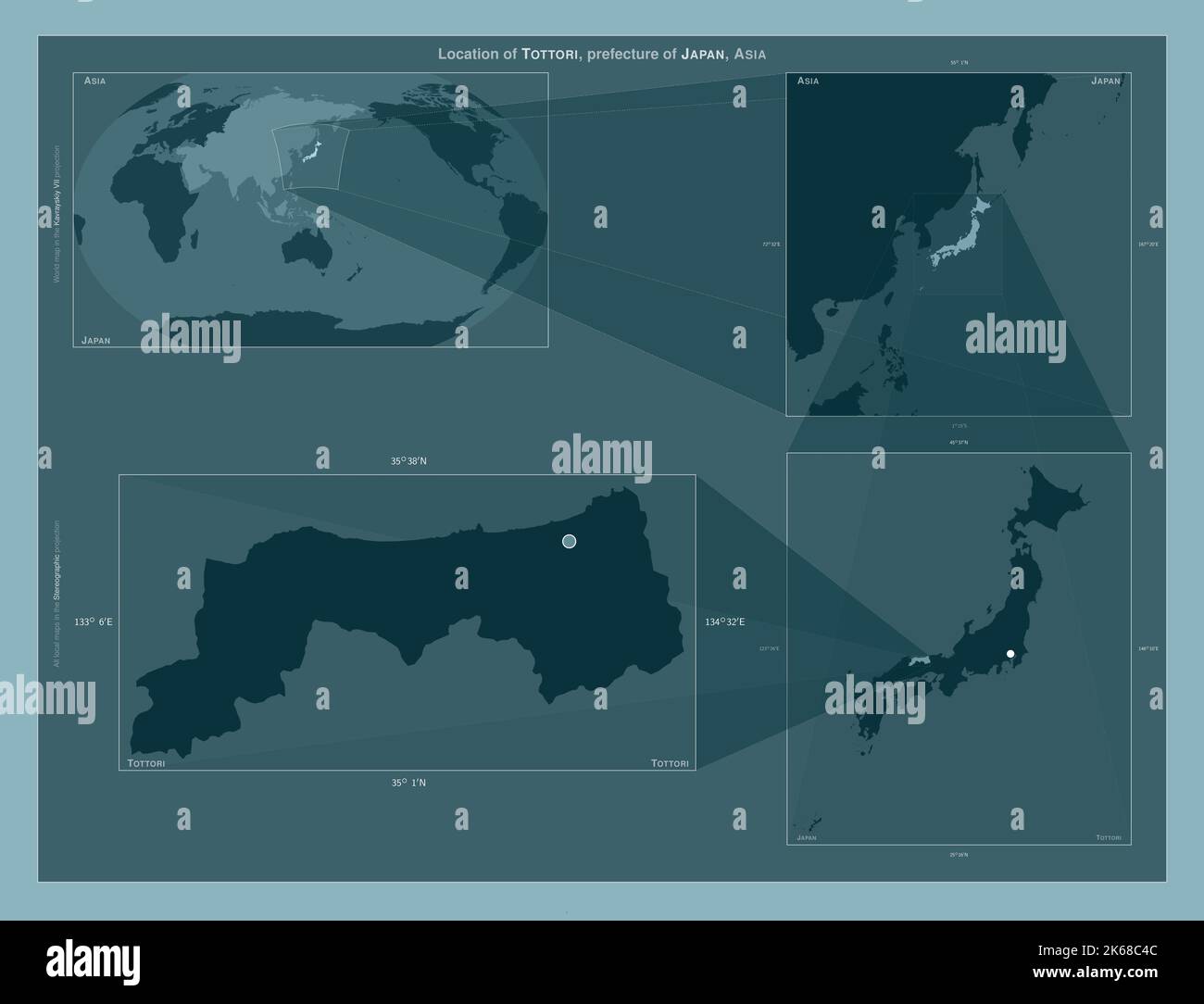 Tottori, prefecture of Japan. Diagram showing the location of the ...