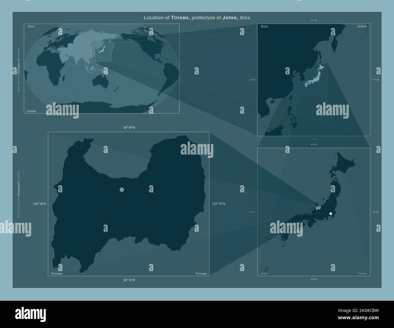 Toyama, prefecture of Japan. Diagram showing the location of the region ...