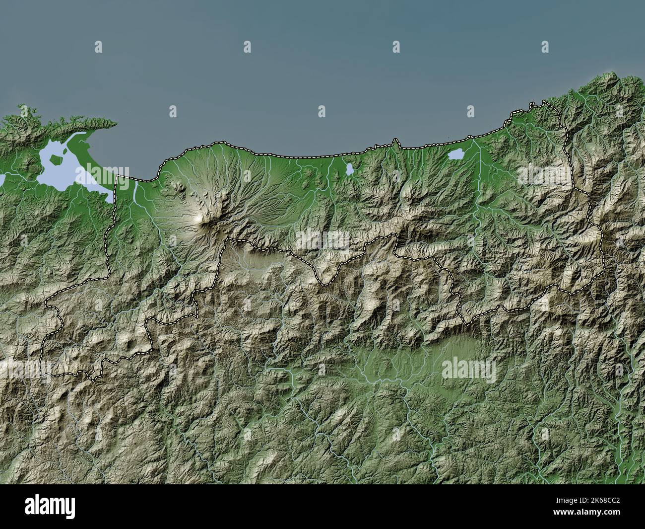 Tottori, prefecture of Japan. Elevation map colored in wiki style with ...