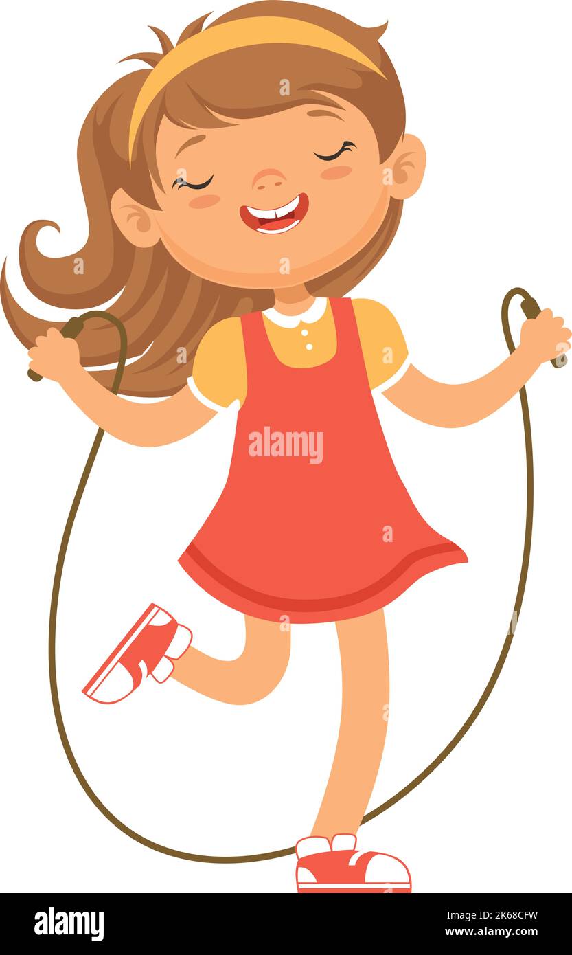 Girl jumping with skipping rope. Cartoon happy kid Stock Vector Image ...
