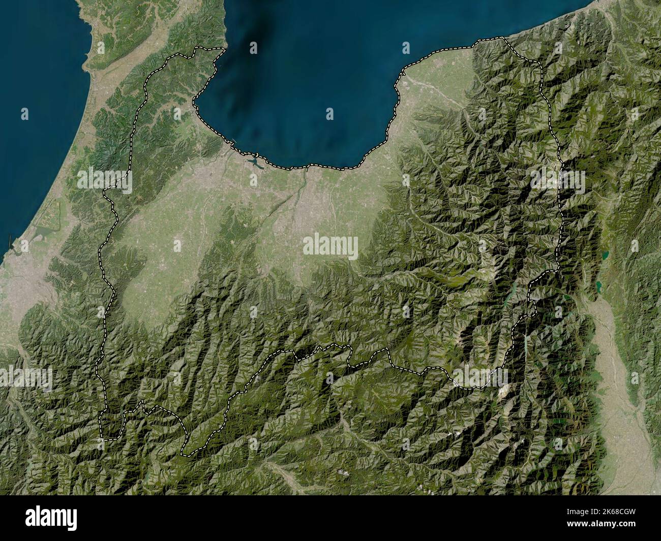 Toyama, prefecture of Japan. Low resolution satellite map Stock Photo ...