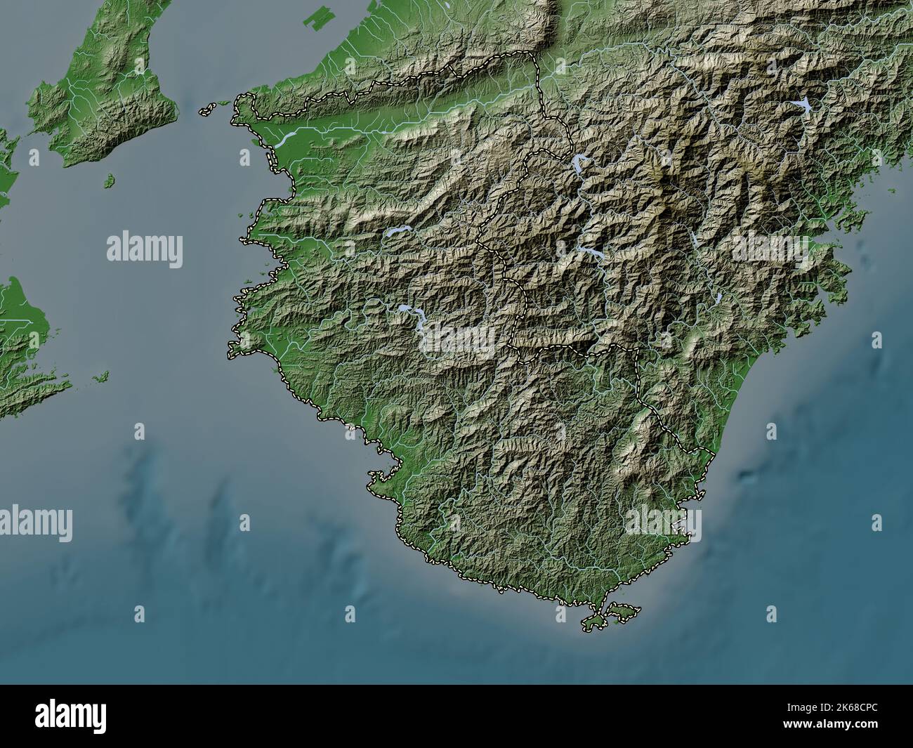 Wakayama, prefecture of Japan. Elevation map colored in wiki style with ...