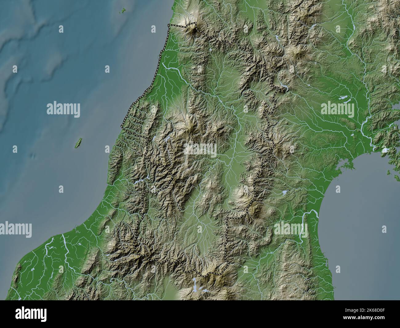 Yamagata, prefecture of Japan. Elevation map colored in wiki style with ...