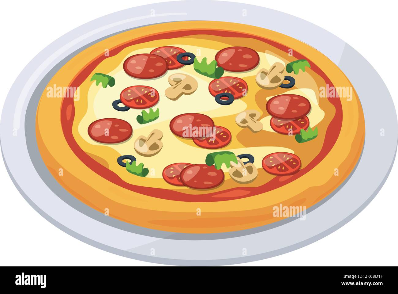 Pizza on plate. Traditional italian dish cartoon icon Stock Vector ...