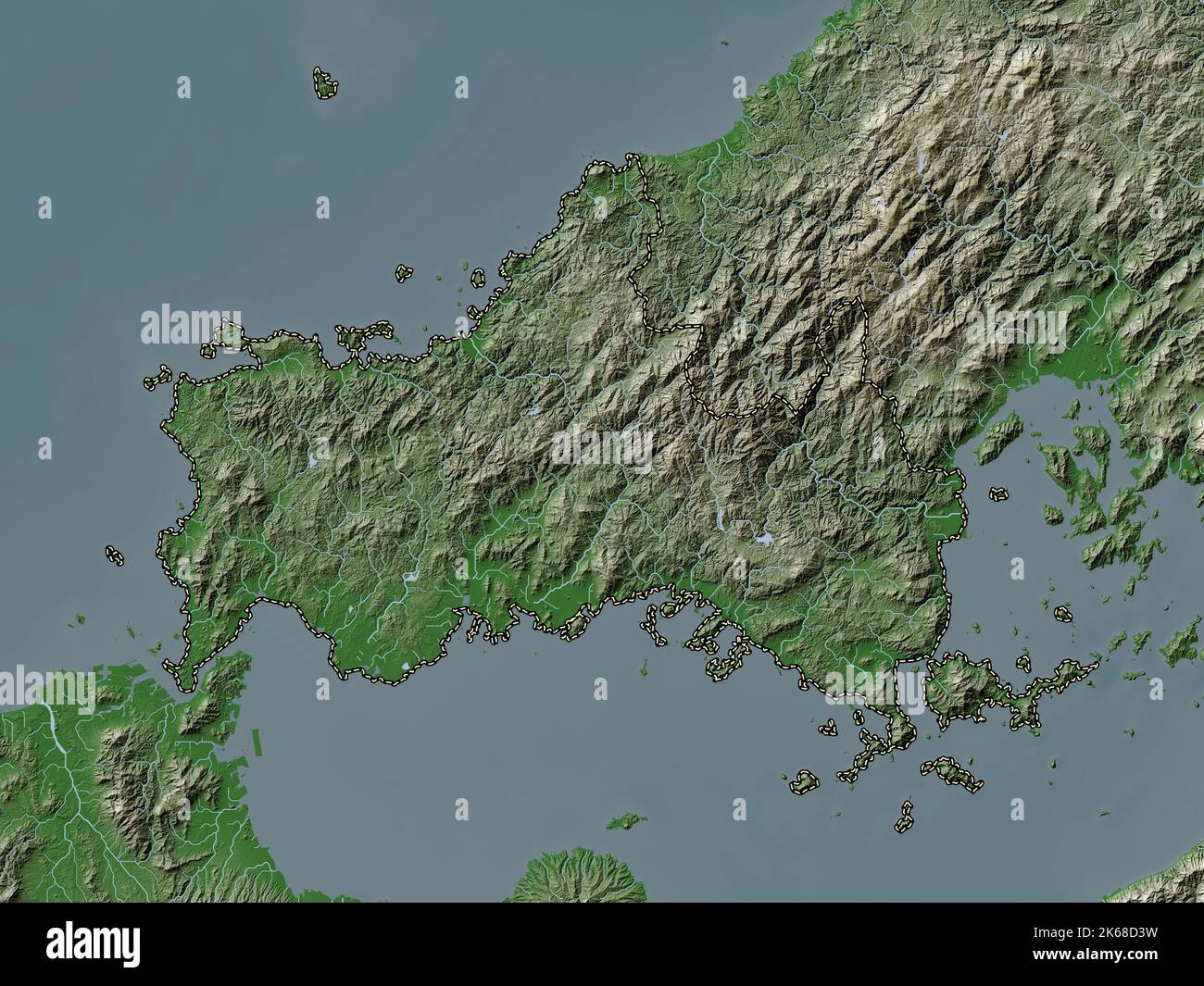 Yamaguchi, prefecture of Japan. Elevation map colored in wiki style ...
