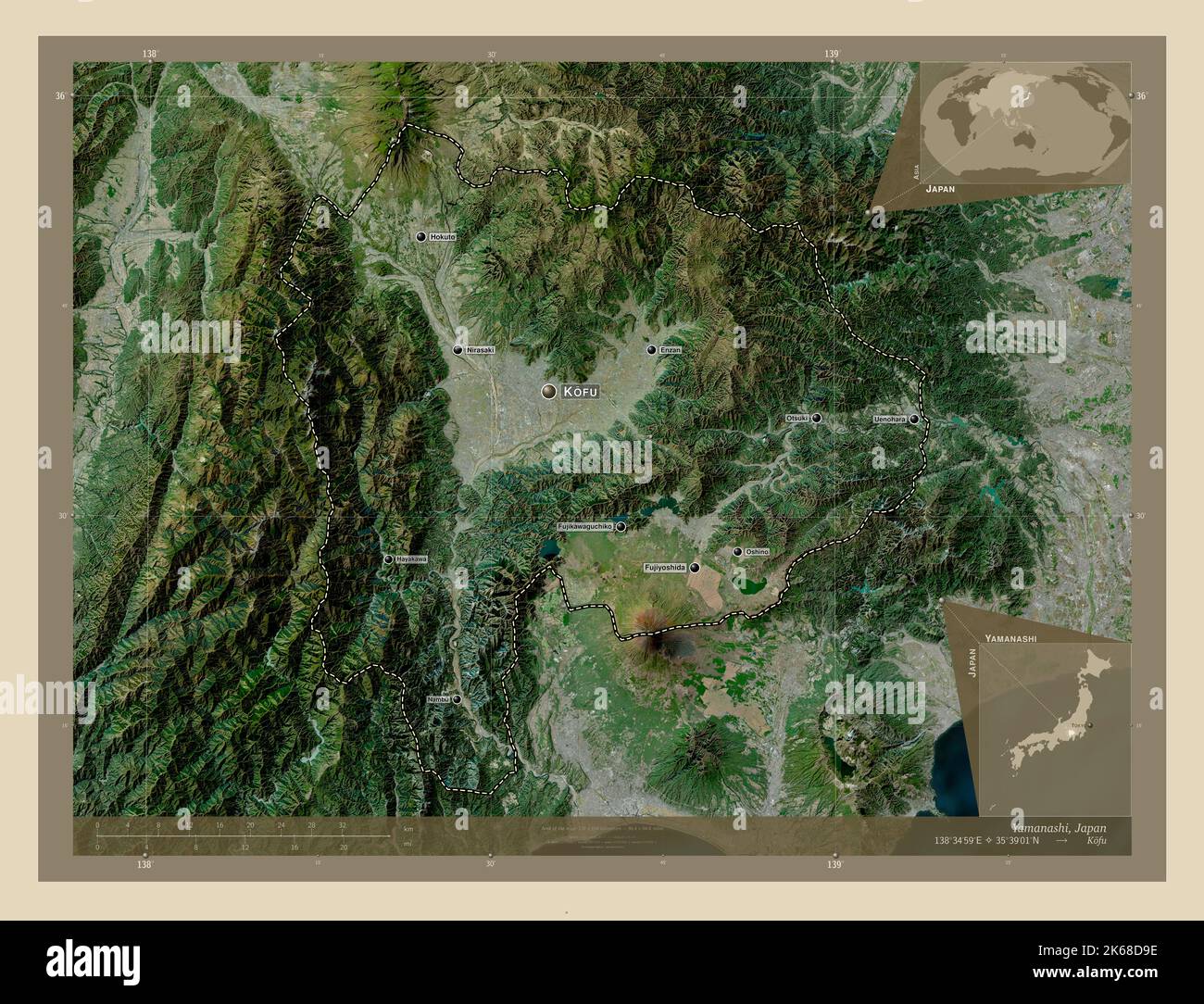 Yamanashi, prefecture of Japan. High resolution satellite map ...