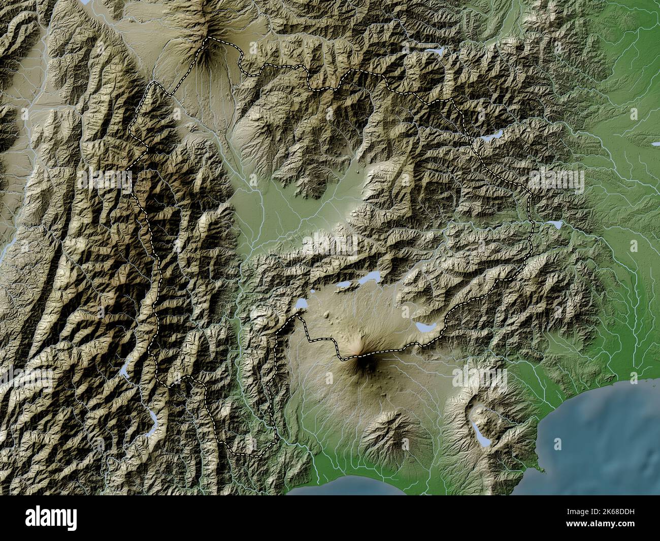 Yamanashi, prefecture of Japan. Elevation map colored in wiki style ...