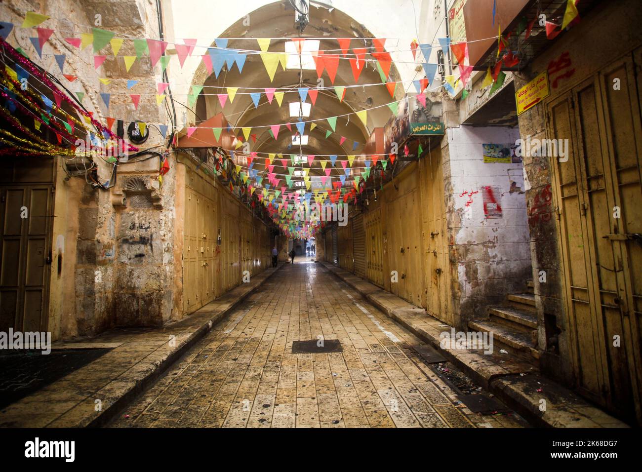 Nablus, Palestine. 12th Oct, 2022. Closed shops in the city of Nablus ...