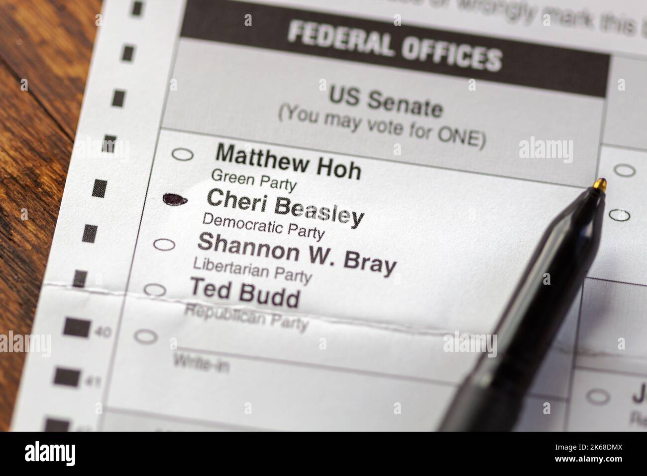 An NC absentee ballot for the US general election in 2022 shows ...
