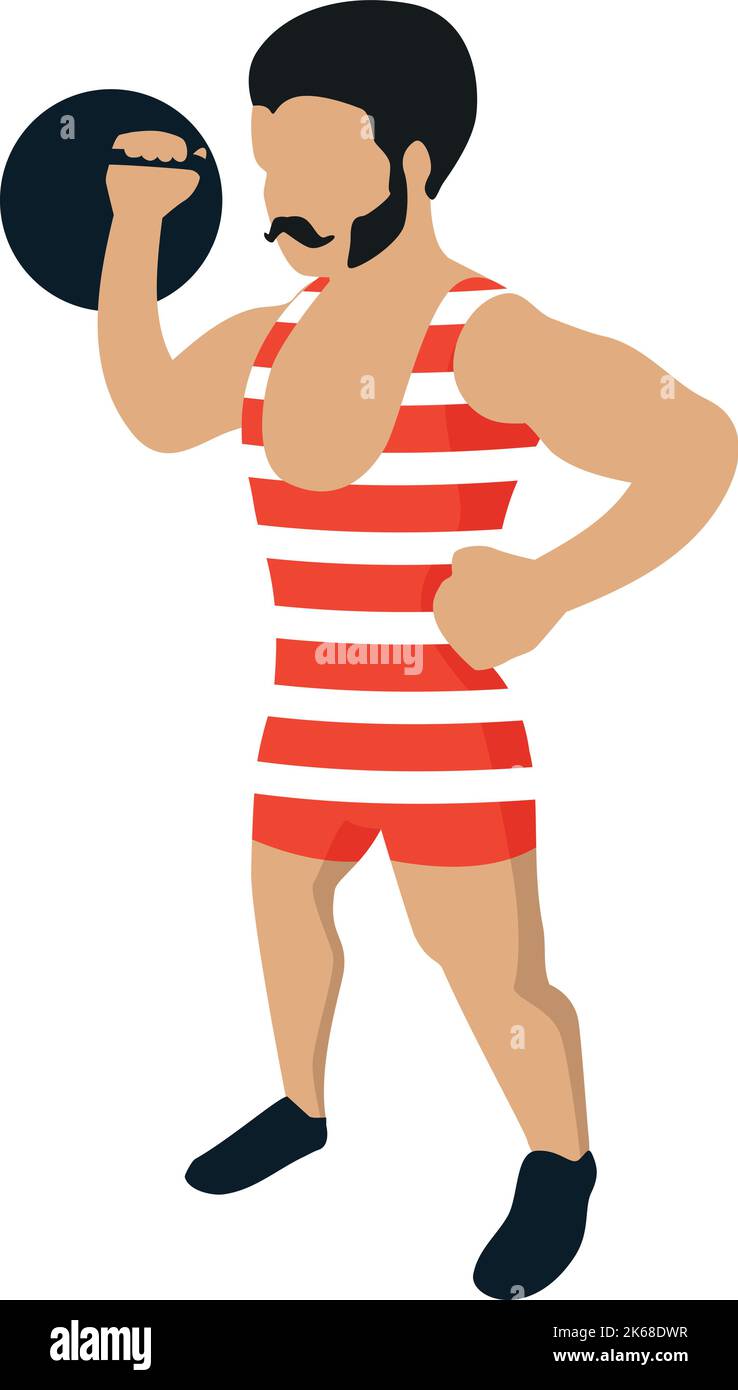 Circus strongman. Cartoon show artist with kettlebell icon Stock Vector ...