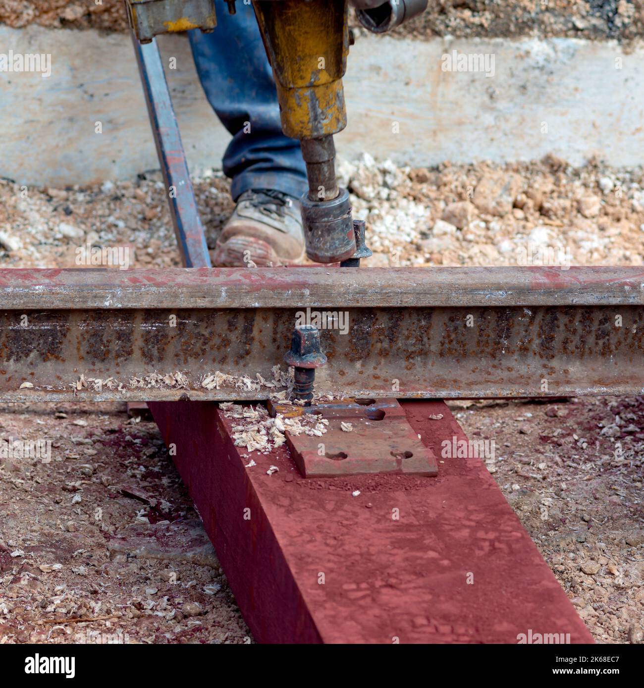 Construction workers at work at Railway station. Construction of a new ...