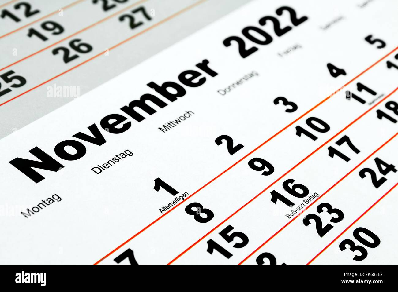 November 2022 calendar hi-res stock photography and images - Alamy