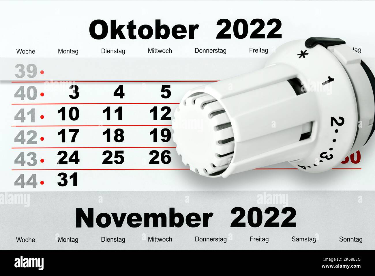 German calendar 2022 October and November with thermostat Stock Photo ...