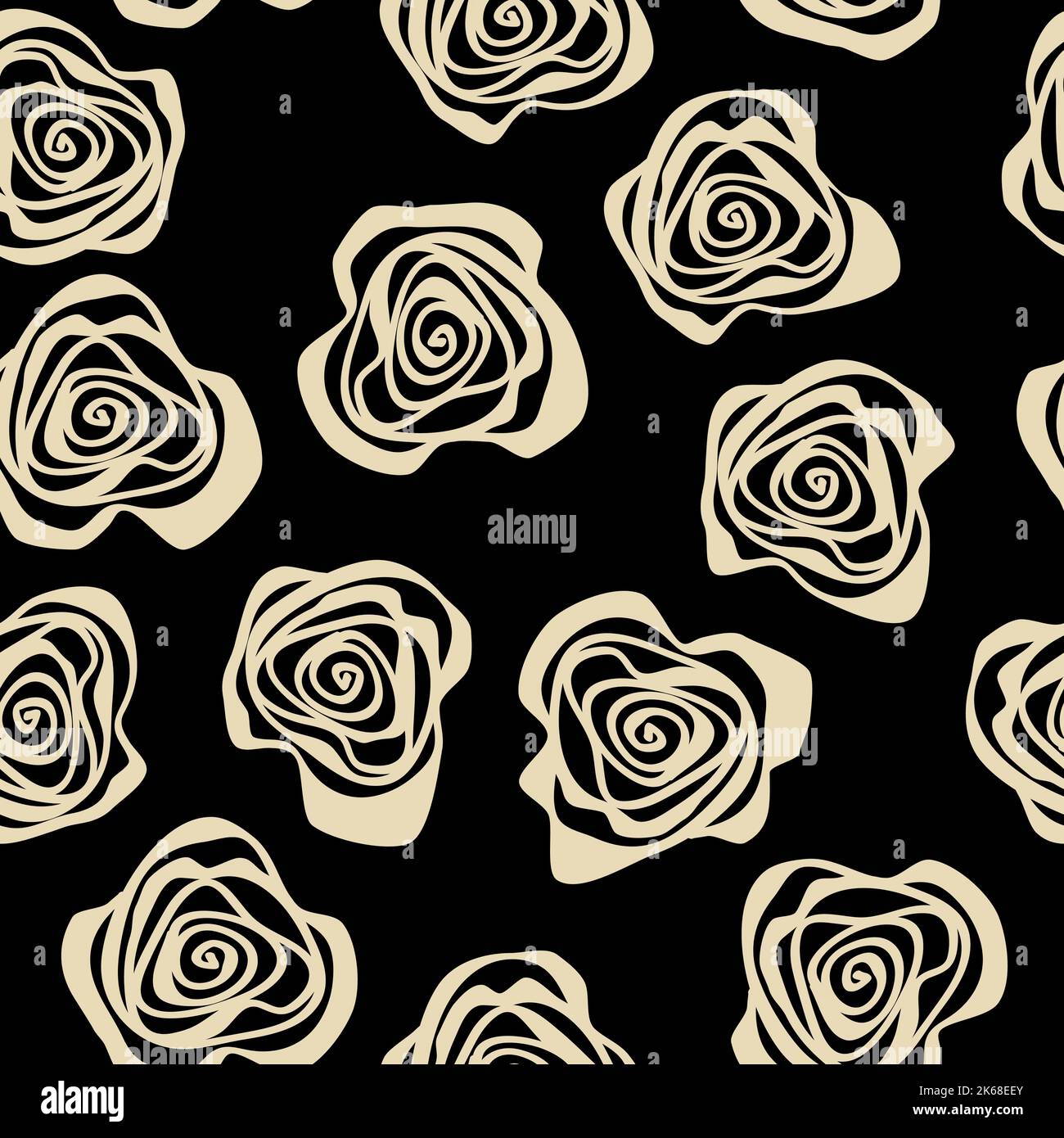 Vector seamless pattern with abstract beige roses on black, floral ...