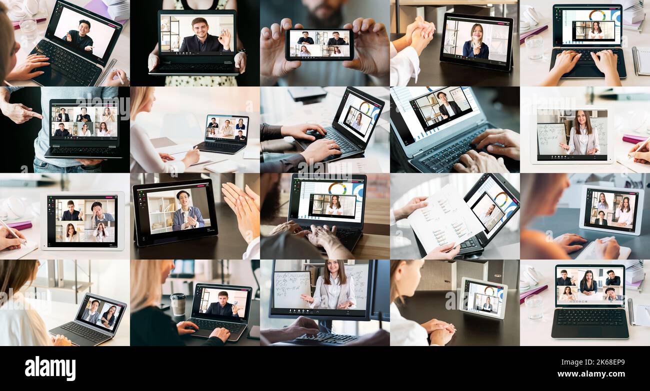 business collage remote work people online chat Stock Photo - Alamy