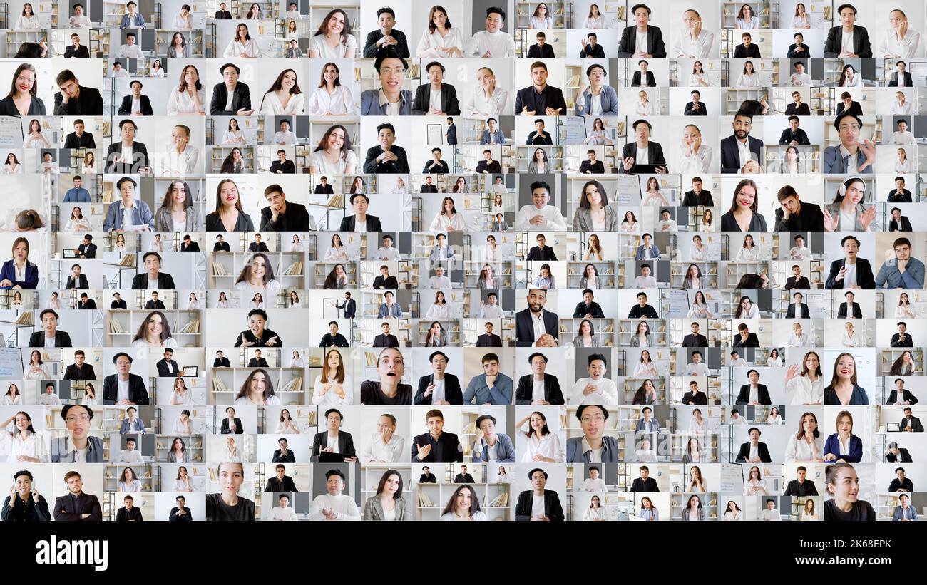 group collage business video conference face team Stock Photo - Alamy